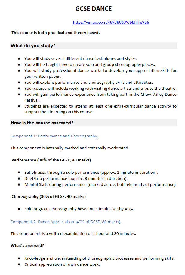 Chew Valley School - KS4 Dance