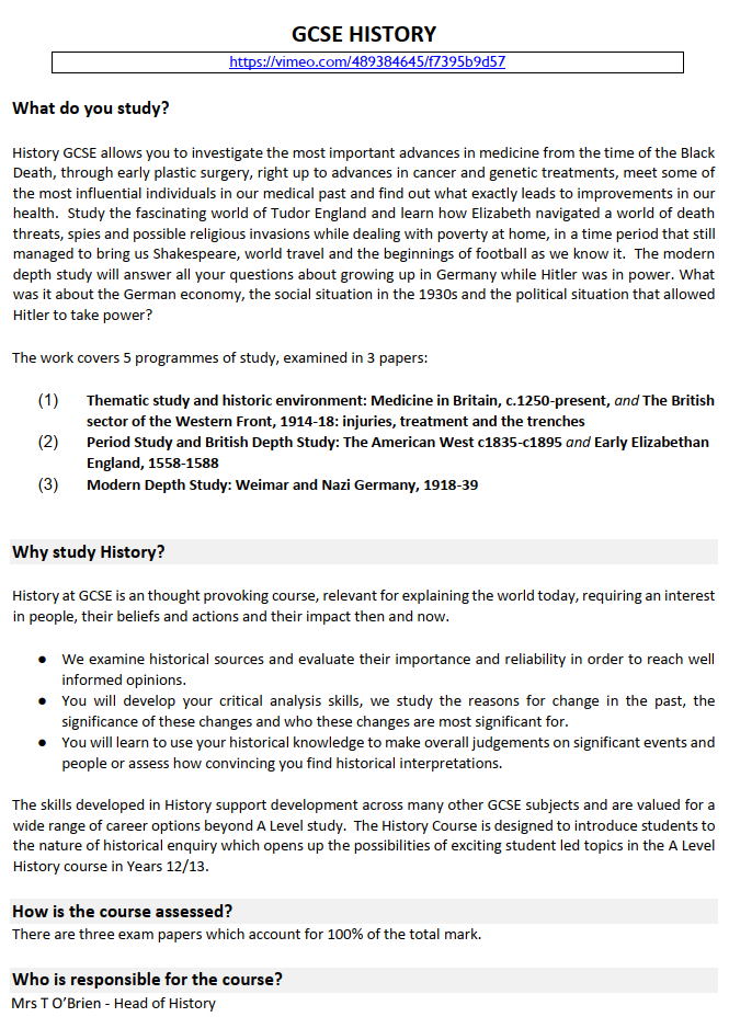 Chew Valley School - KS4 History